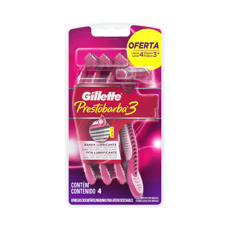Aparelho Gillette Prestobarba 3 Feminino 4 Unidades