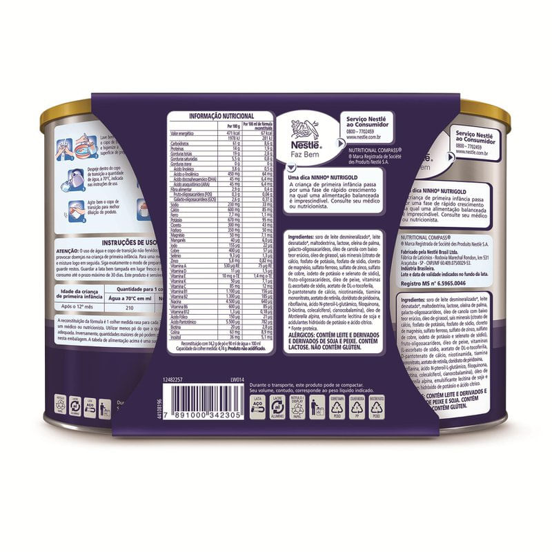 Kit Fórmula Infantil Ninho Nutrigold 2 Unidades 800g Cada | Farmácia ...