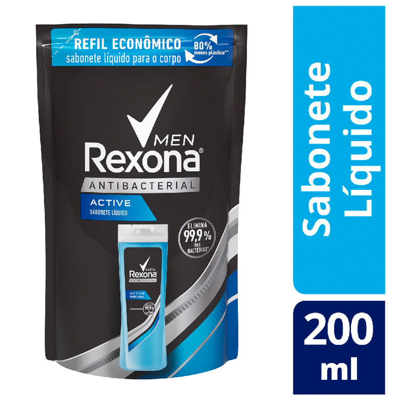 Refil Sabonete Líquido Rexona Men Antibacterial Active 200ml