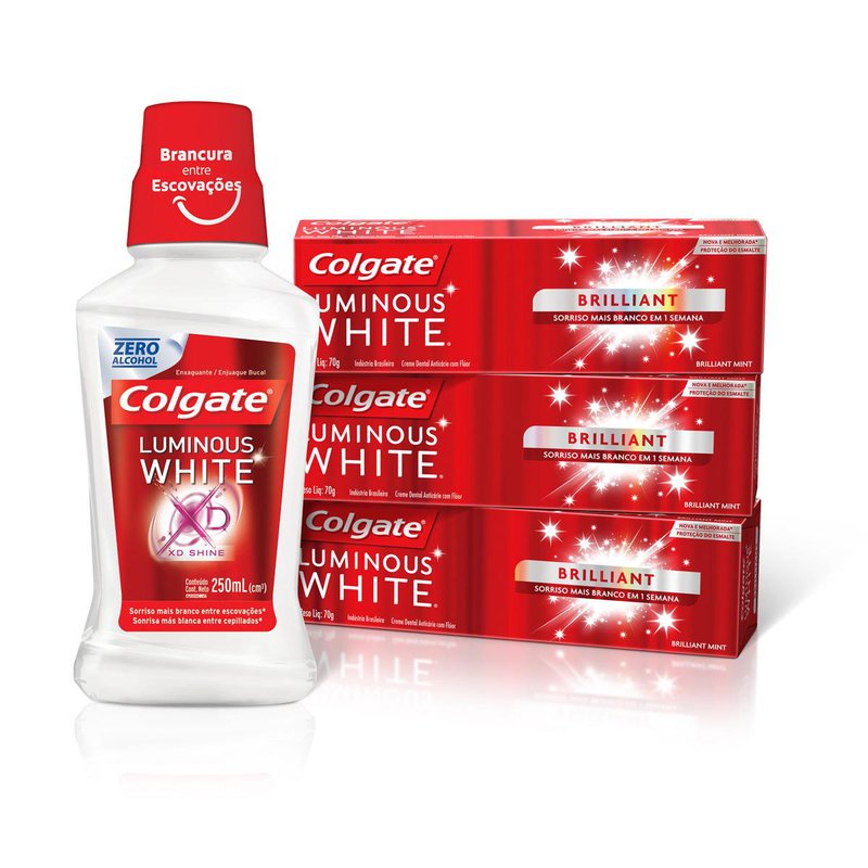 Kit Creme Dental Clareador Colgate Luminous White Brilliant Mint 3 ...