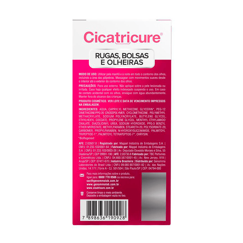 Creme de Contorno dos Olhos Cicatricure Rugas, Bolsas e Olheiras 15g