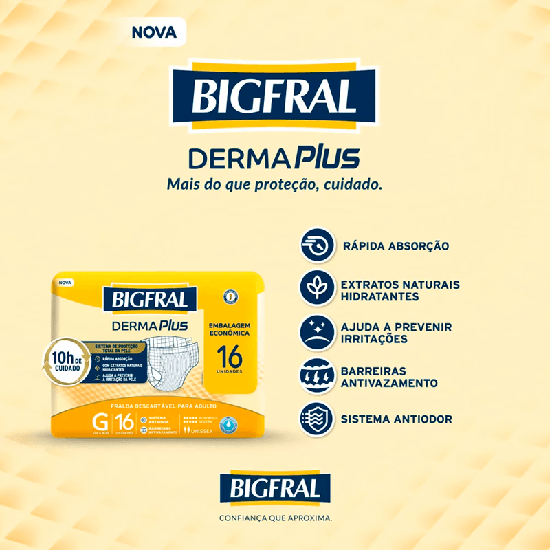 Fralda Descartável Adulto Bigfral Derma Plus G Embalagem Econômica 16 ...
