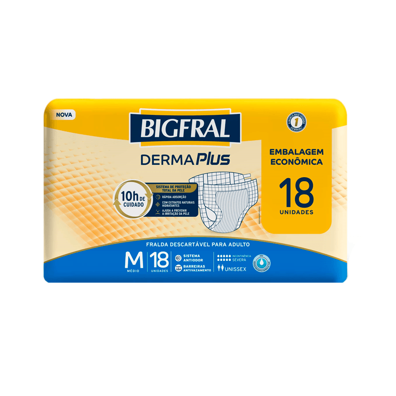 Fralda Descartável Adulto Bigfral Derma Plus M Embalagem Econômica 18 ...
