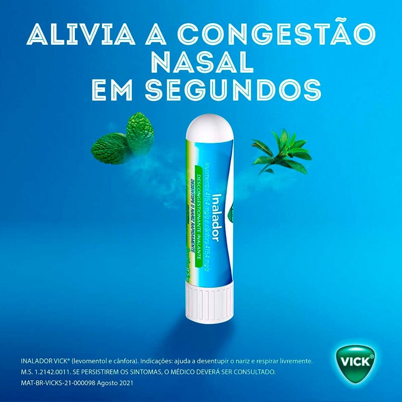 Inalador para Congestão Nasal Vick 1 Unidade 0,5g | Farmácia Online Drogal