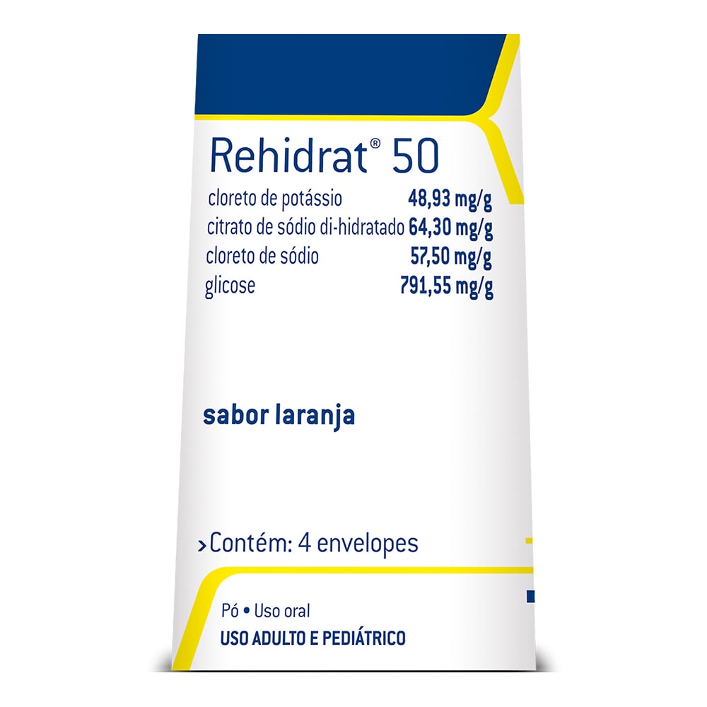 Rehidrat 50 em Pó 4 Envelopes Sabor Laranja com 7,625g Cada