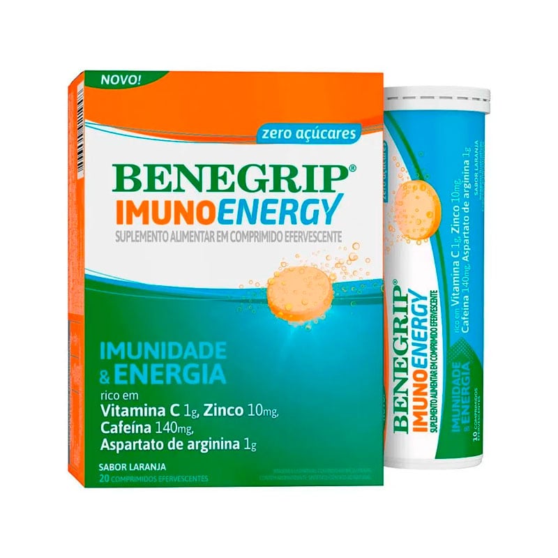 Benegrip Imuno Energy Sabor Laranja 20 Comprimidos Efervescentes