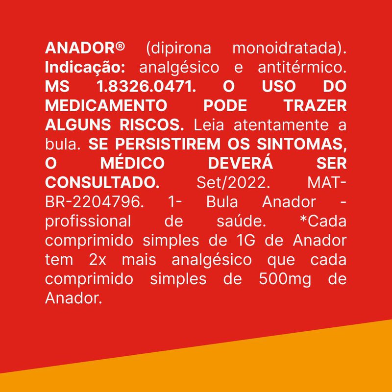 Anador 1g 20 comprimidos | Farmácia Online Drogal
