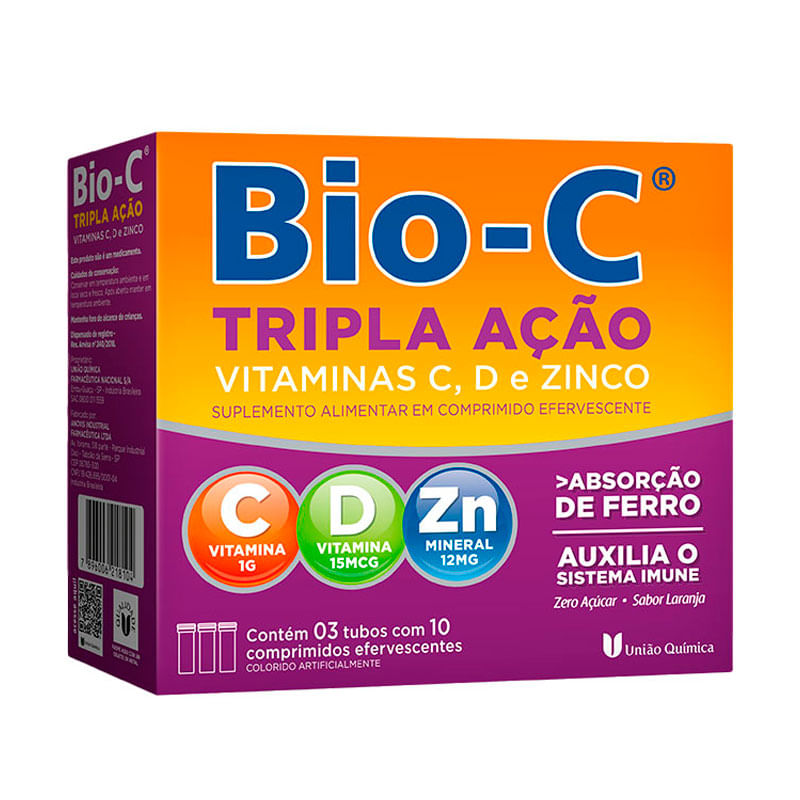 Vitamina C Bio-C Tripla Ação 30 Comprimidos Efervescentes