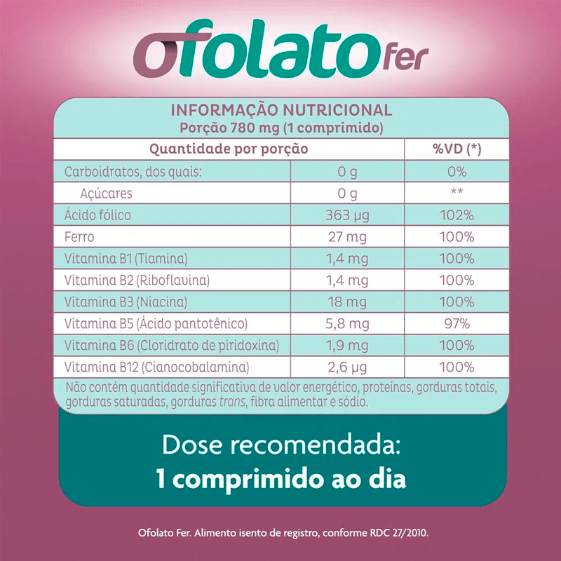 Suplemento Alimentar Ofolato Fer 90 Comprimidos