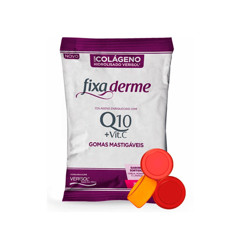 Colágeno Hidrolisado em Gomas Mastigáveis Fixa Derme Q10 + Vitamina C ...