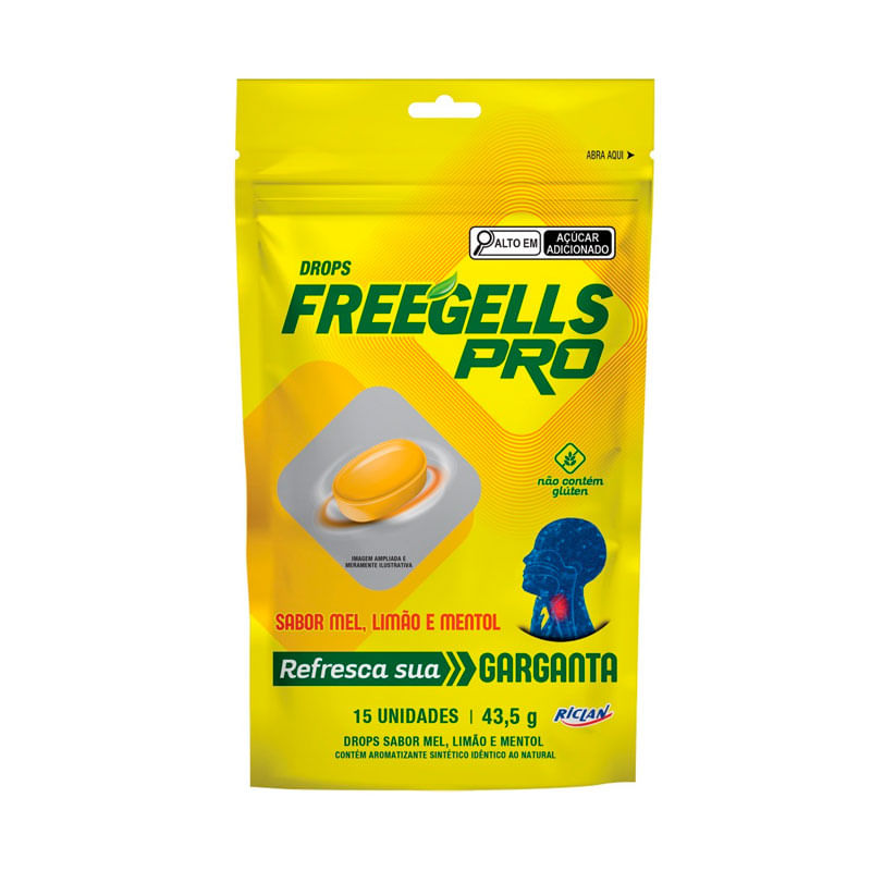 Drops Freegells Pro Sabor Mel, Limão e Mentol 15 Unidades