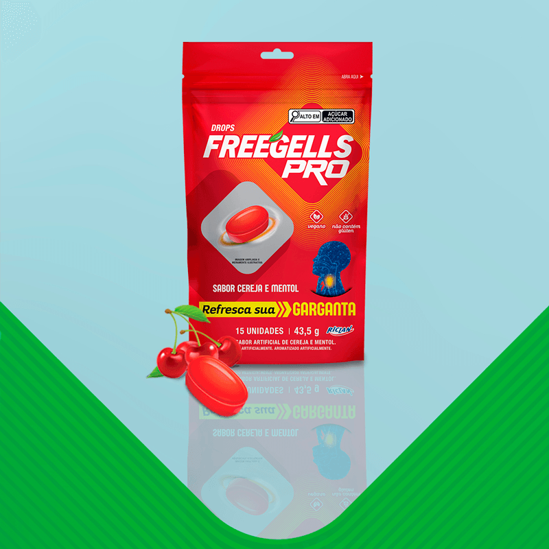 Drops Freegells Pro Sabor Cereja e Mentol 15 Unidades