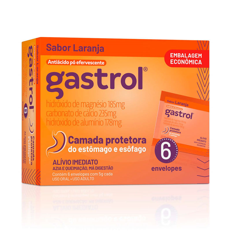 Antiácido Gastrol Pó Efervescente Sabor Laranja 6 Sachês 5g Cada