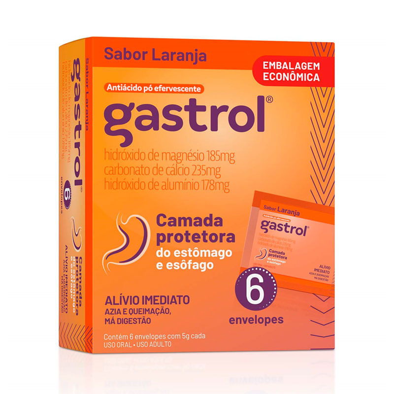 Antiácido Gastrol Pó Efervescente Sabor Laranja 6 Sachês 5g Cada