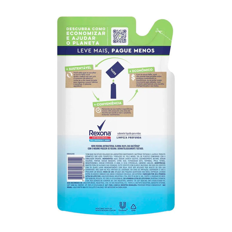 Refil Sabonete Líquido Para Mãos Rexona Antibacterial Limpeza Profunda ...