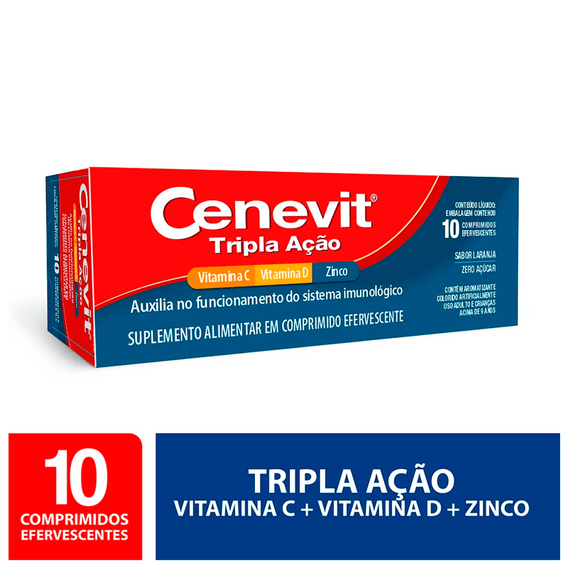 Suplemento Alimentar Cenevit Tripla Ação Sabor Laranja 10 Comprimidos ...