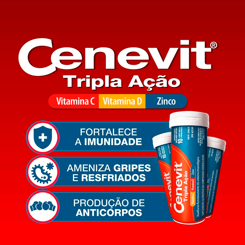 Suplemento Alimentar Cenevit Tripla Ação Sabor Laranja 10 Comprimidos ...