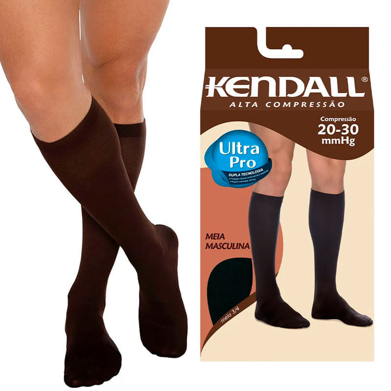 Meia 3/4 Masculina Kendall Alta Compressão (20-30 mmHg) Cor Marrom ...