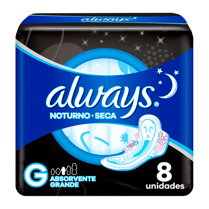 Absorvente Always Noturno Seca Com Abas Tamanho G 8 Unidades - Farmácia ...