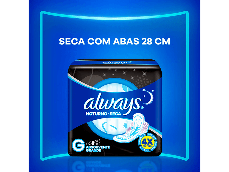 Absorvente Always Noturno Seca Com Abas Tamanho G 8 Unidades