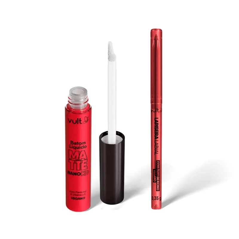 Kit Lipkit Vult Batom Líquido Matte Nano HD Rubi 5ml + Lapiseira Labial ...