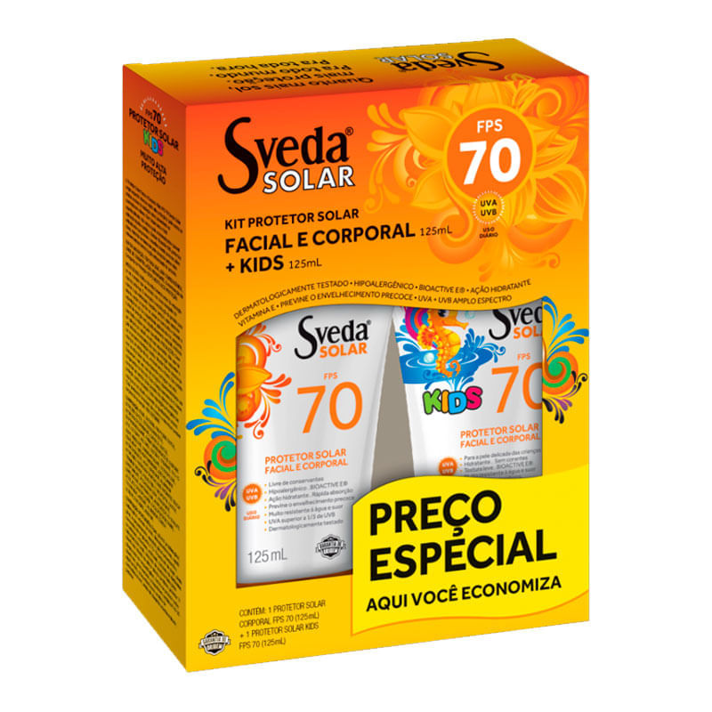 Kit Sveda Solar Facial e Corporal Protetor Solar FPS70 125ml + Protetor ...