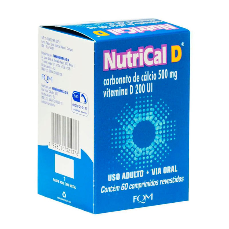 NutriCal D 500mg Vitamina D 200 UI 60 Comprimidos Revestidos | Farmácia Online Drogal