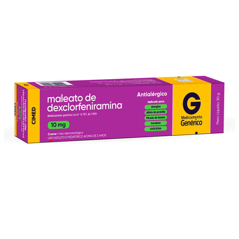 Maleato de Dexclorfeniramina 10mg/g Cimed Creme Dermatológico 30g ...