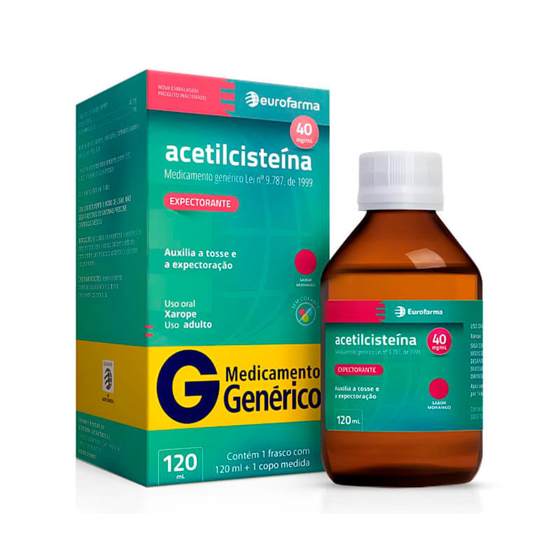 Acetilcisteína 40mg/ml Eurofarma Xarope 120ml + Copo Dosador | Farmácia ...