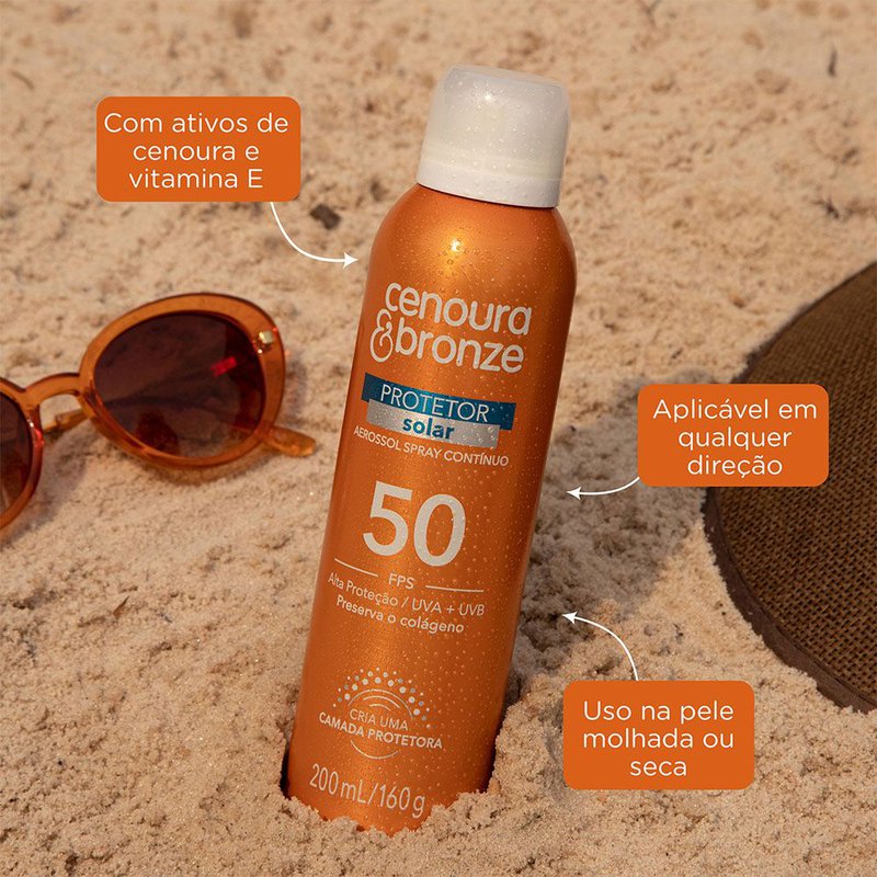 Protetor Solar Aerossol Cenoura & Bronze FPS50 200ml | Farmácia Online ...