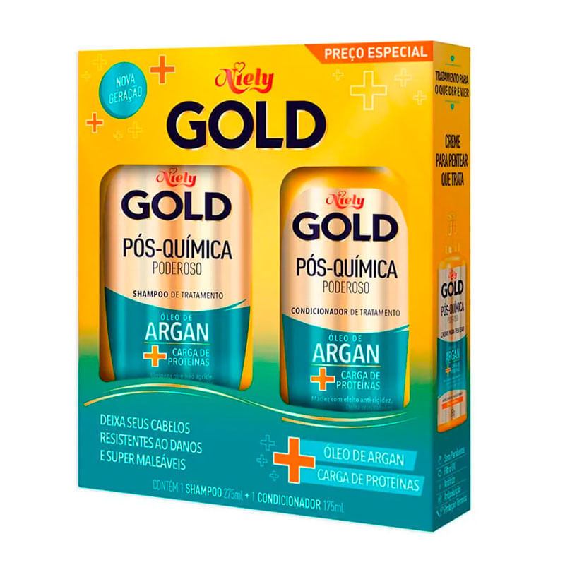 Kit Shampoo Niely Gold Pós Química Poderoso 275ml + Condicionador Pós ...