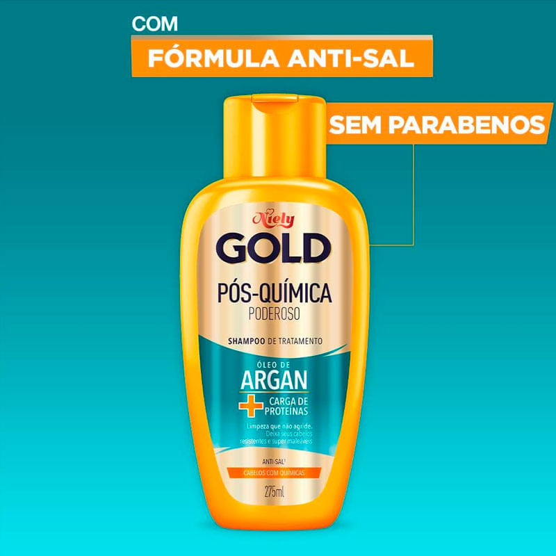 Kit Shampoo Niely Gold Pós Química Poderoso 275ml + Condicionador Pós ...