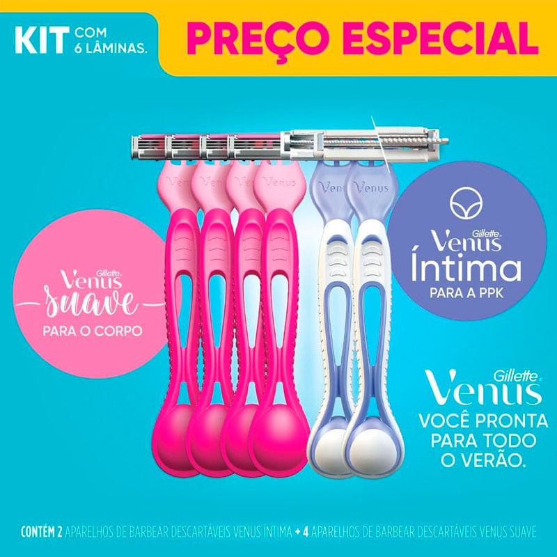 Kit Aparelho de Depilar Gillette Venus Suave 4 Unidades + Venus Íntima ...
