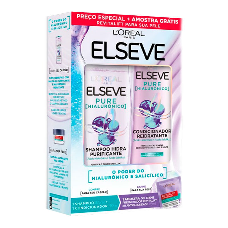 Kit Shampoo Elseve Pure Hialurônico 375ml + Condicionador Elseve Pure ...