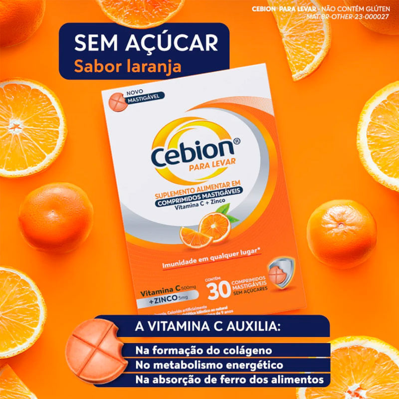 Suplemento Alimentar Cebion Para Levar Vitamina C + Zinco Sabor Laranja ...