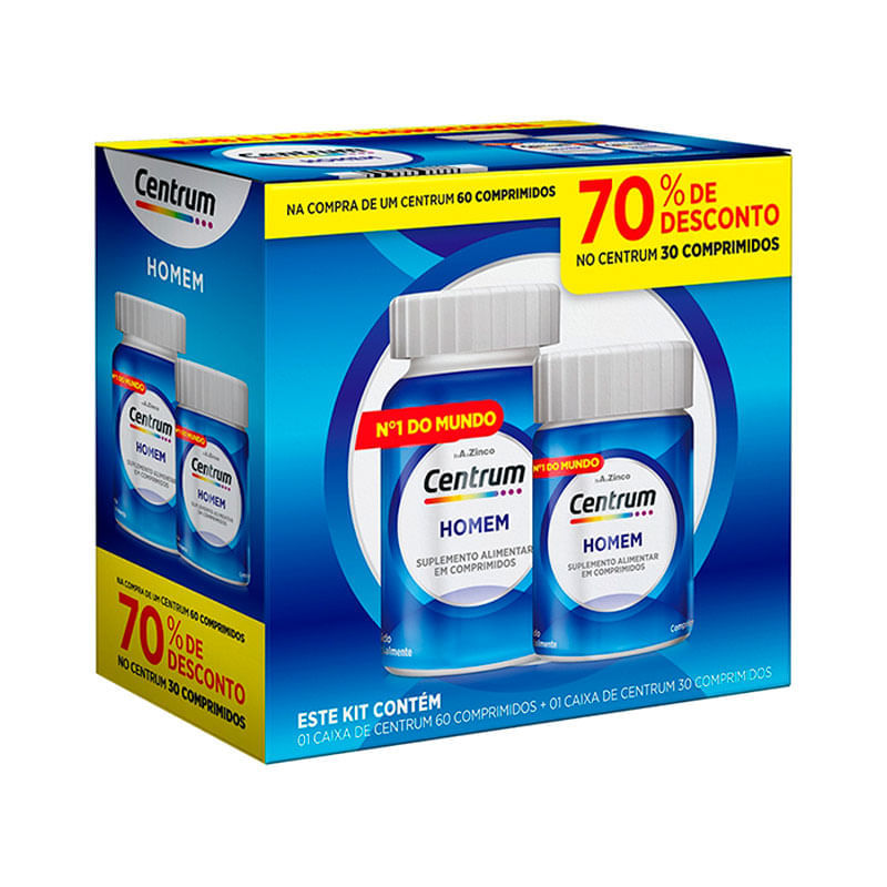 Kit Suplemento Alimentar Centrum Homem 60 Comprimidos + 30 Comprimidos