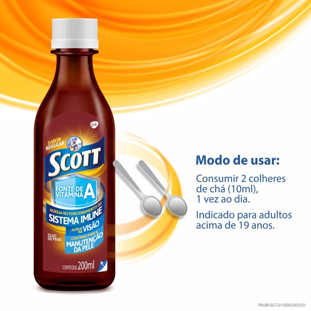 Suplemento de Vitaminas A e D Emulsão Scott Sabor Regular 200ml