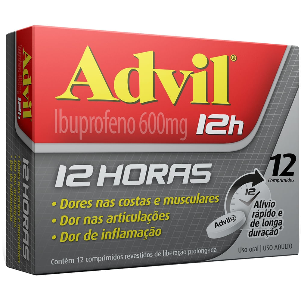 Advil 12h 600mg 12 Comprimidos Revestidos de Liberação Prolongada ...