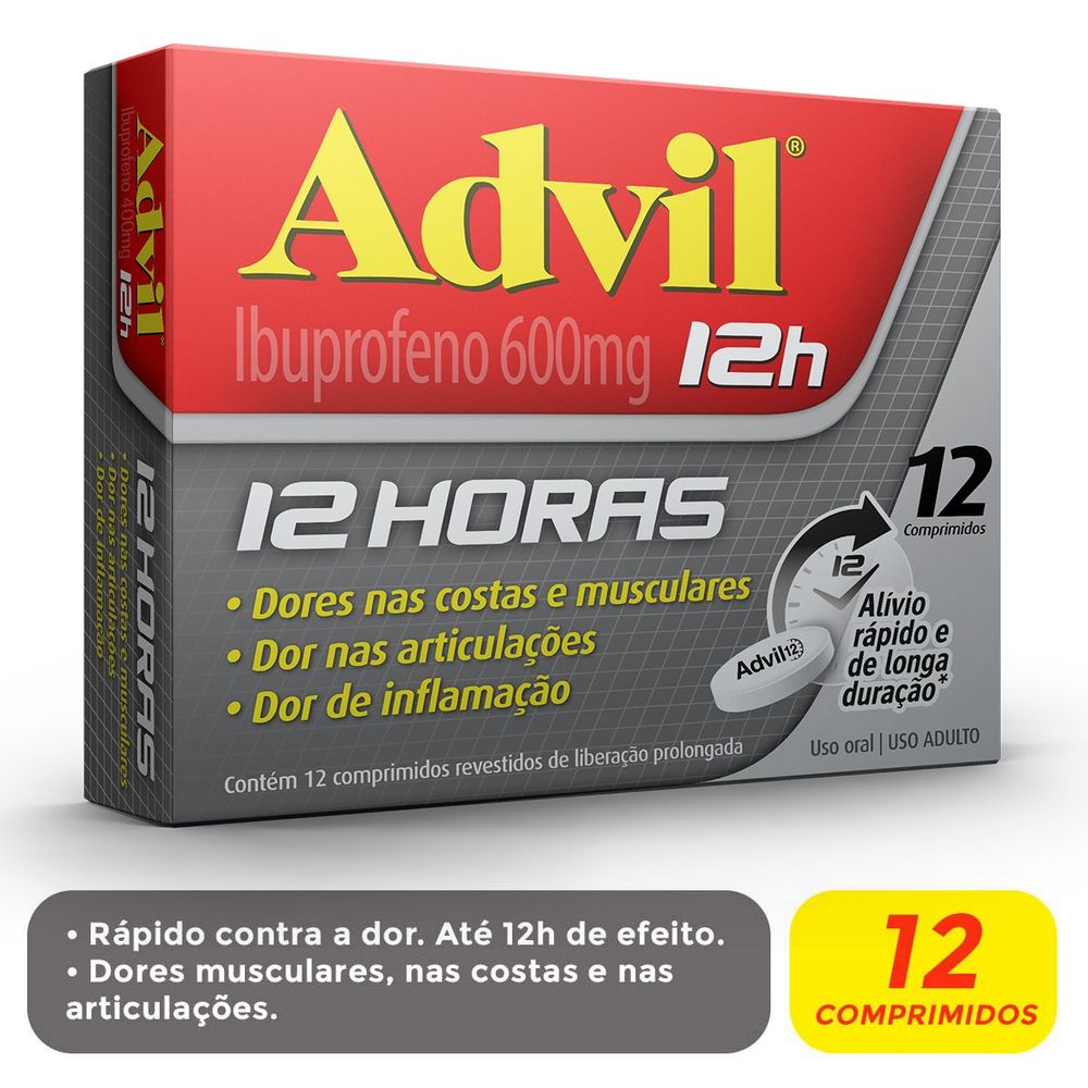 Advil 12h 600mg 12 Comprimidos Revestidos de Liberação Prolongada ...