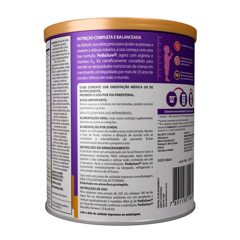 Pediasure Sabor Baunilha 400g: Nutrição Completa | Drogal