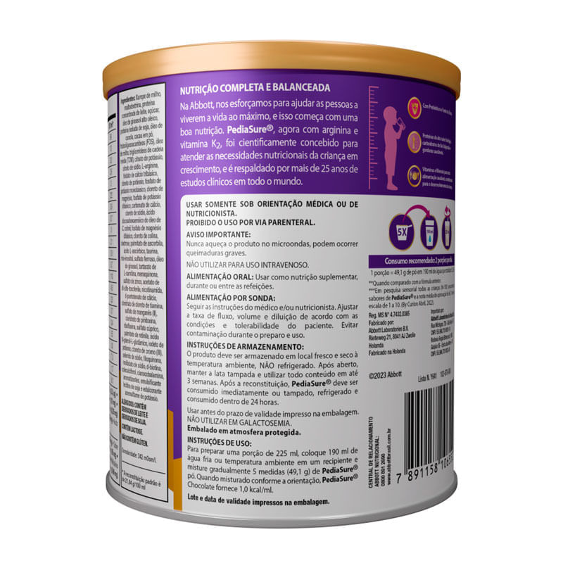 Suplemento Nutricional Infantil Pediasure Sabor Chocolate 400g ...