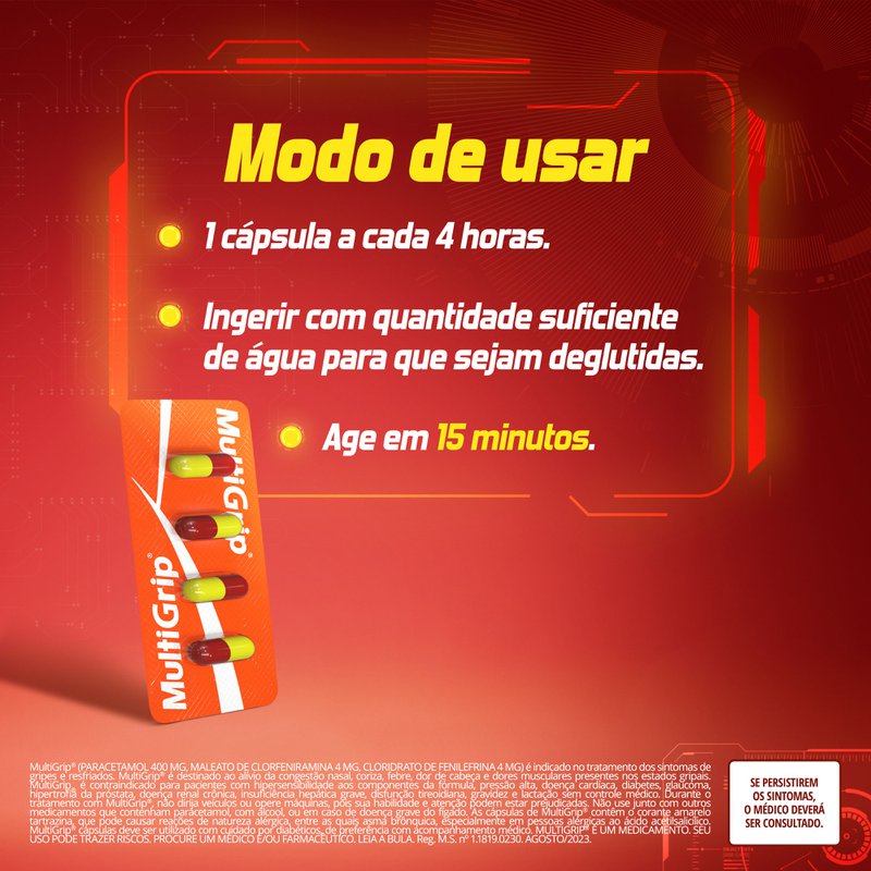 Multigrip 4 Cápsulas, Bula. Preço, Para que serve - Drogal