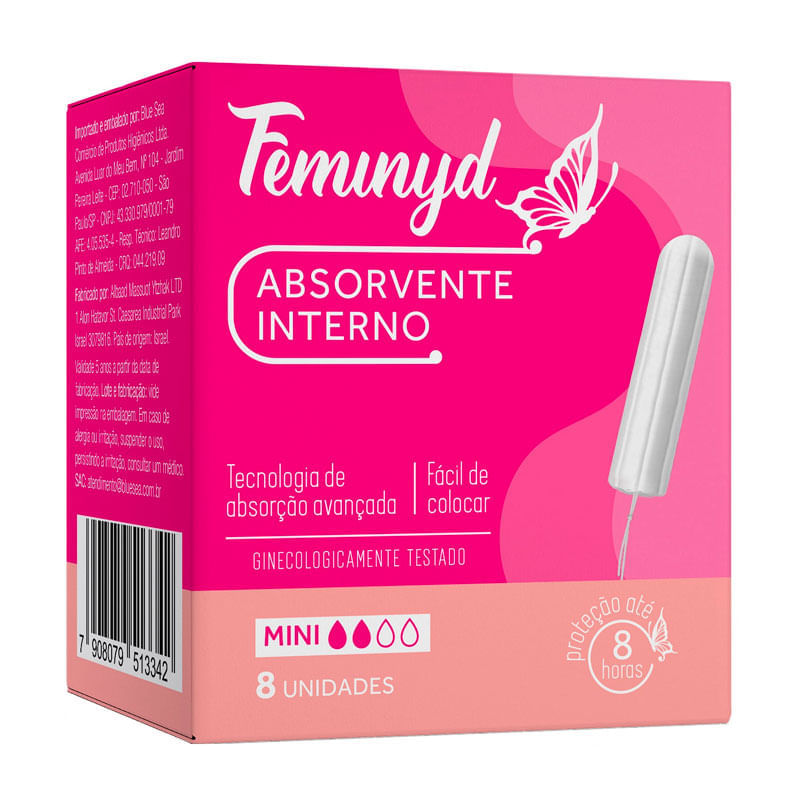 Absorvente Interno Feminyd Mini 8 Unidades | Farmácia Online Drogal