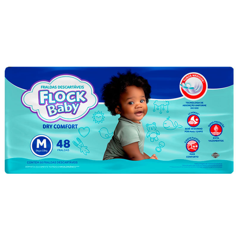 Fralda Flock Baby Dry Comfort Tamanho M 48 Unidades - Drogal