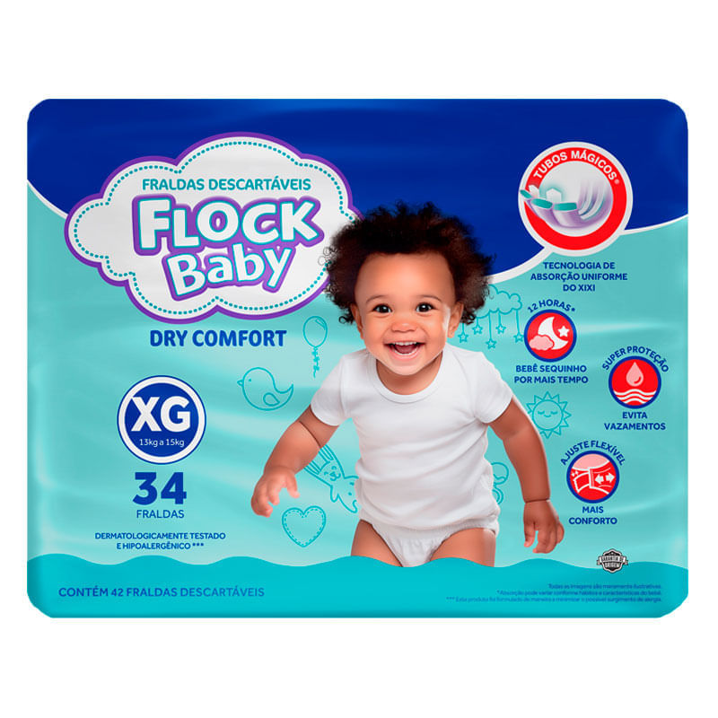 Fralda Flock Baby Dry Comfort Tamanho XG 34 Unidades - Drogal