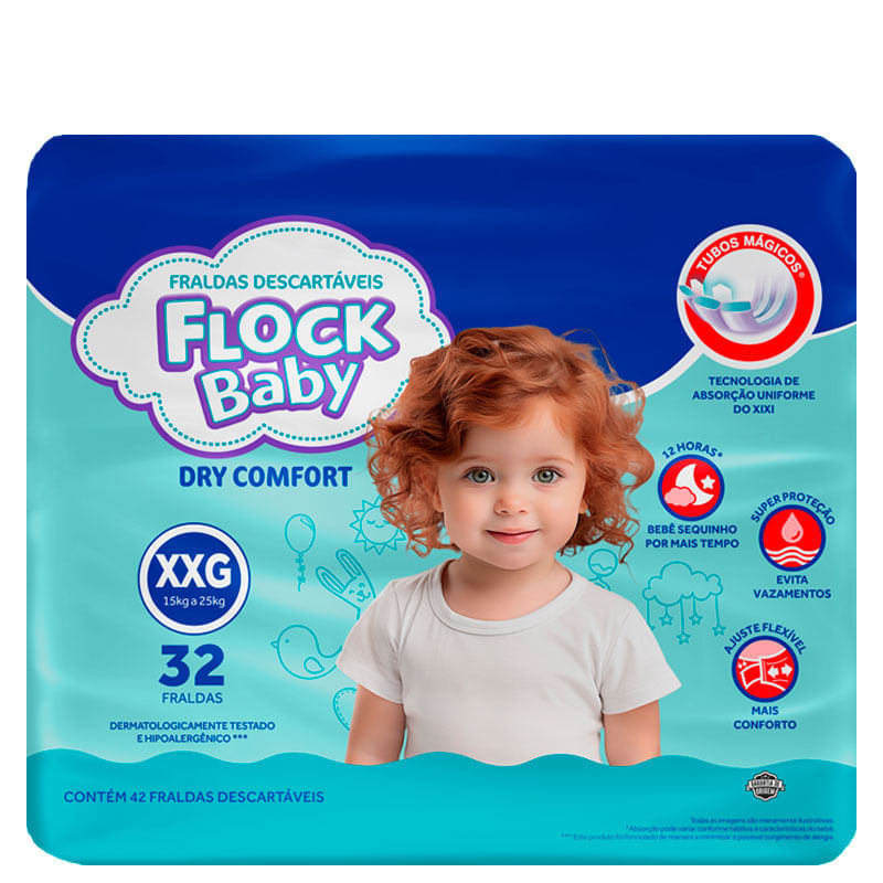 Fralda Flock Baby Dry Comfort Tamanho XXG 32 Unidades - Drogal