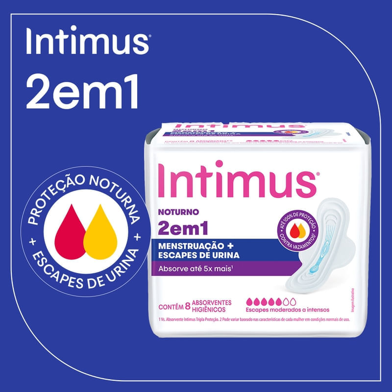 Absorvente Externo Intimus 2 Em 1 Noturno Cobertura Suave Com Abas 8 ...