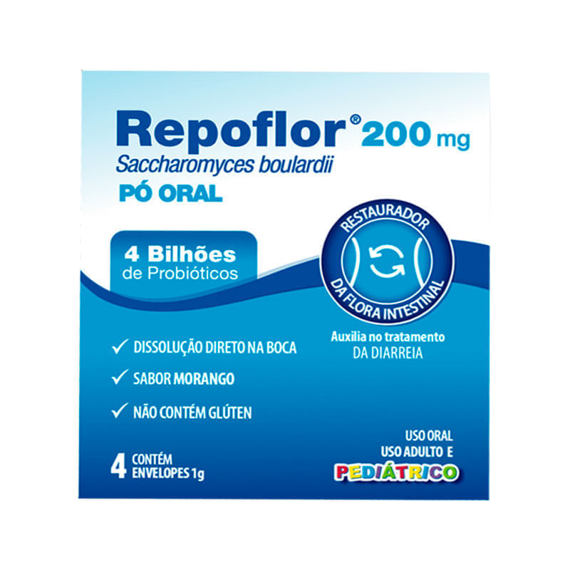 Repoflor 200mg Pó Sabor Morango 4 Envelopes - Preço Drogal