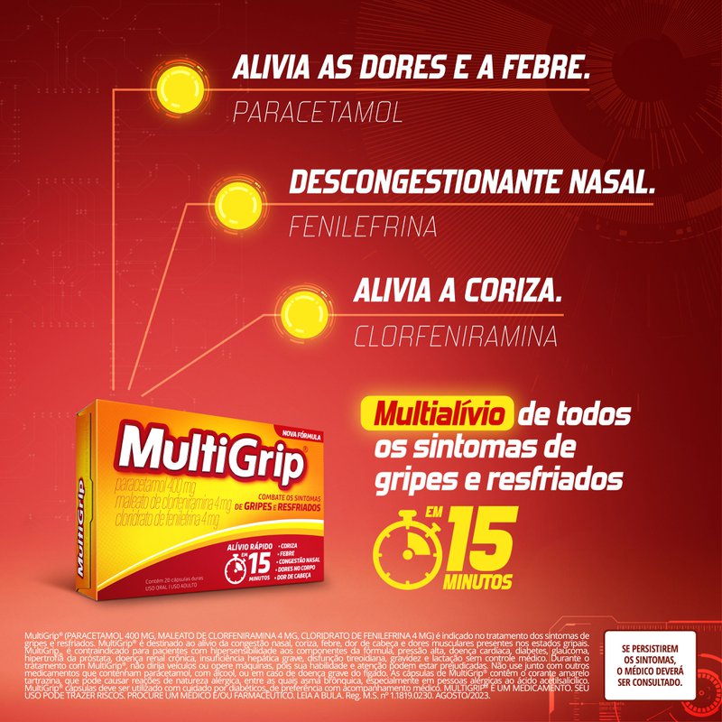 Multigrip 20 Cápsulas Duras, Preço, Posologia, Bula - Drogal