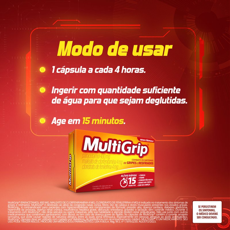 Multigrip 20 Cápsulas Duras, Preço, Posologia, Bula - Drogal